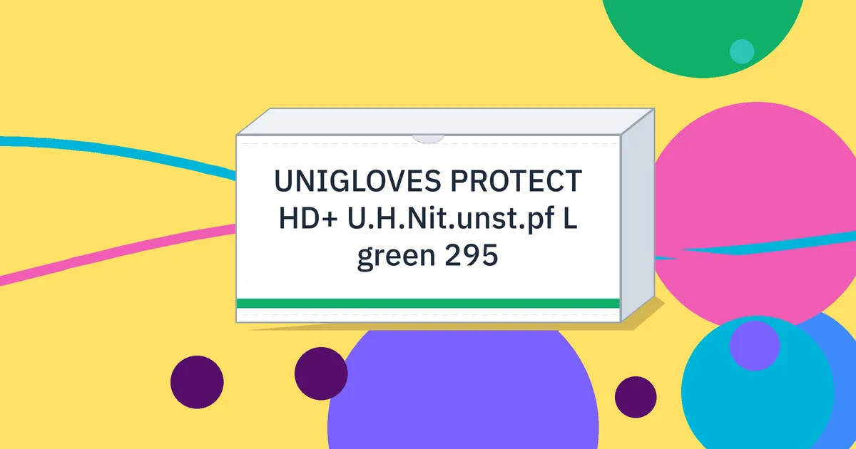 Symbolbild: Packung mit der Aufschrift UNIGLOVES PROTECT HD+ U.H.Nit.unst.pf L green 295 (PZN 20188980) – Verfügbarkeit und Bezug in Apotheken in Frankfurt am Main