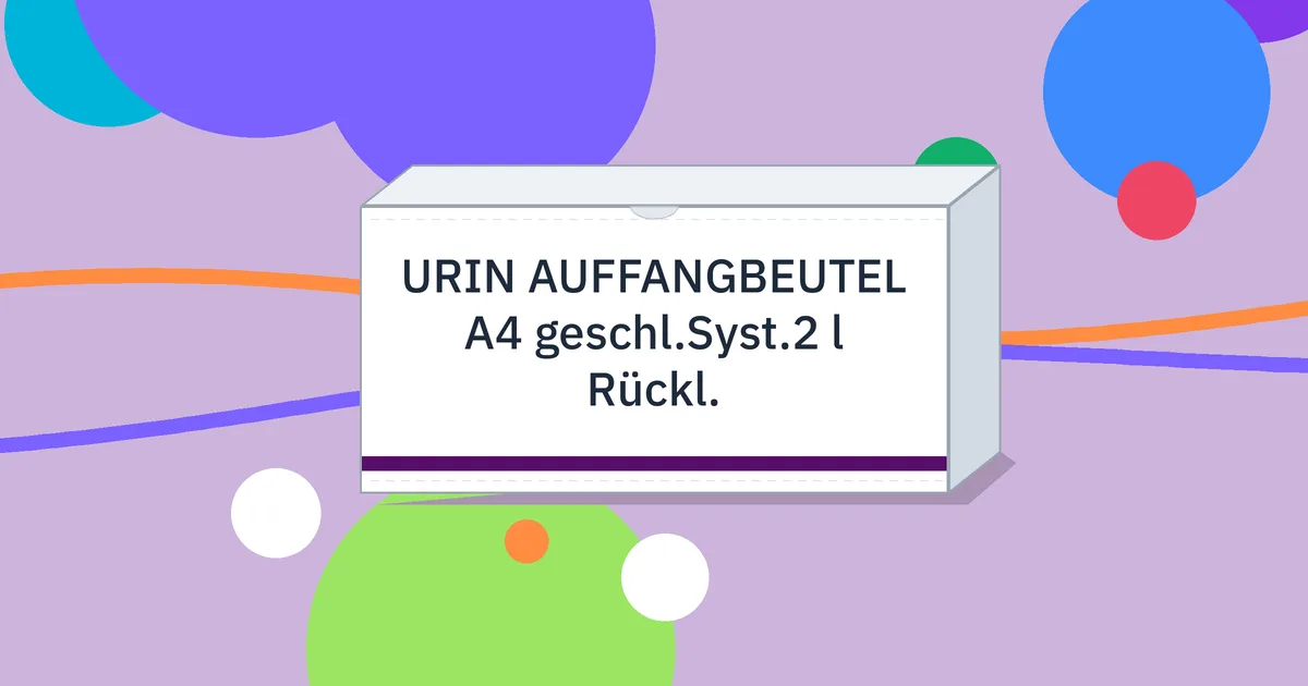 Symbolbild: Packung mit der Aufschrift URIN AUFFANGBEUTEL A4 geschl.Syst.2 l Rückl. (PZN 03326914) – Verfügbarkeit und Bezug in Apotheken in Frankfurt am Main