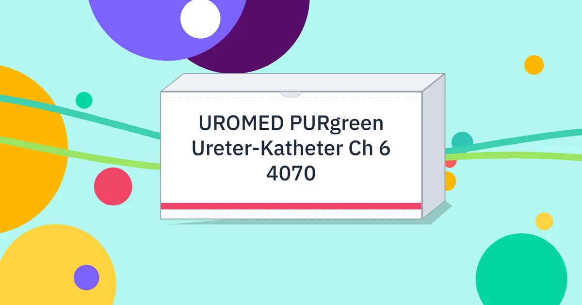 Symbolbild: Packung mit der Aufschrift UROMED PURgreen Ureter-Katheter Ch 6 4070 (PZN 01989585) – Verfügbarkeit und Bezug in Apotheken in Frankfurt am Main