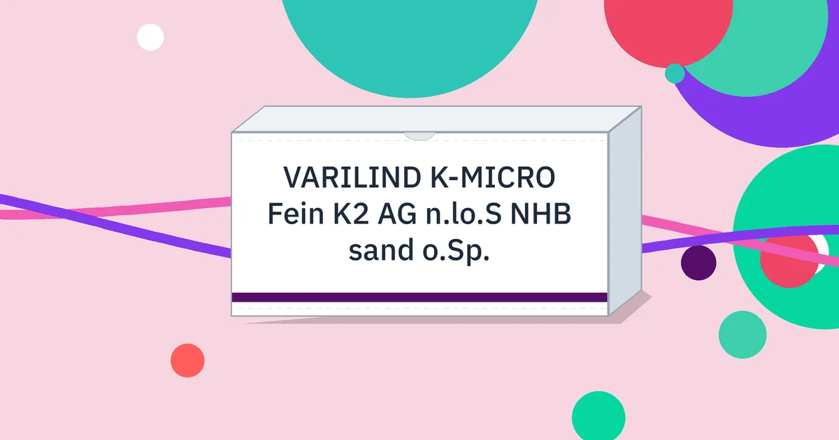 Symbolbild: Packung mit der Aufschrift VARILIND K-MICRO Fein K2 AG n.lo.S NHB sand o.Sp. (PZN 20555964) – Verfügbarkeit und Bezug in Apotheken in Frankfurt am Main