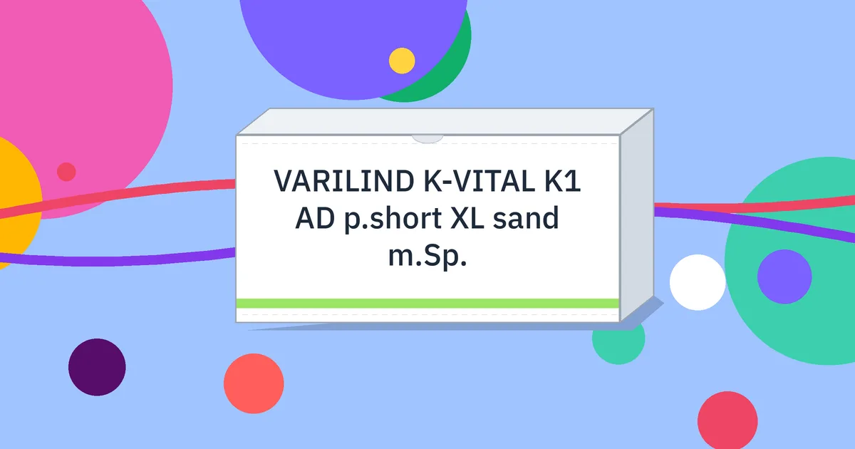 Symbolbild: Packung mit der Aufschrift VARILIND K-VITAL K1 AD p.short XL sand m.Sp. (PZN 20565945) – Verfügbarkeit und Bezug in Apotheken in Frankfurt am Main