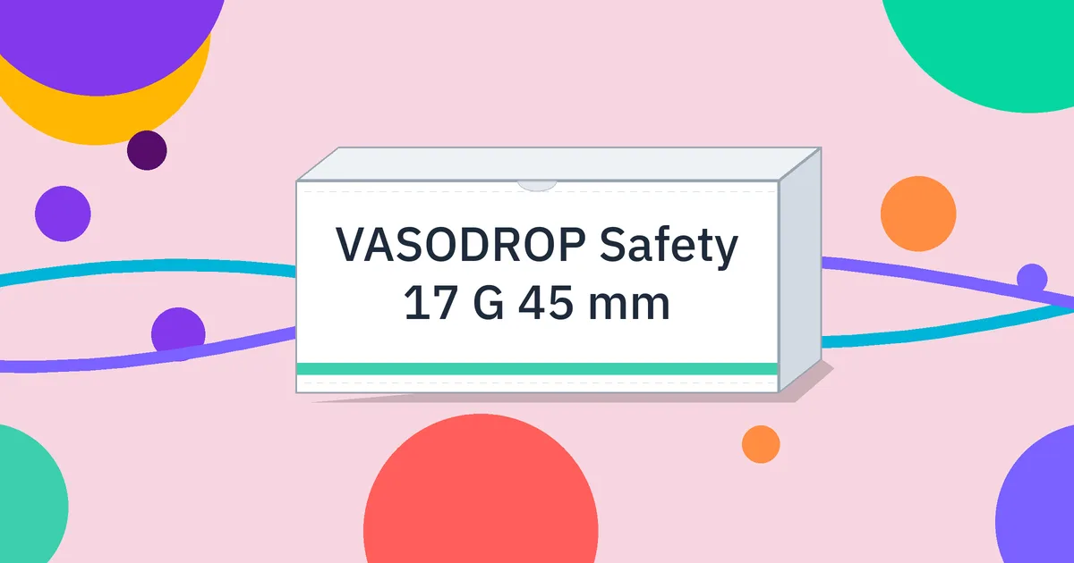 Symbolbild: Packung mit der Aufschrift VASODROP Safety 17 G 45 mm (PZN 04794942) – Verfügbarkeit und Bezug in Apotheken in Frankfurt am Main