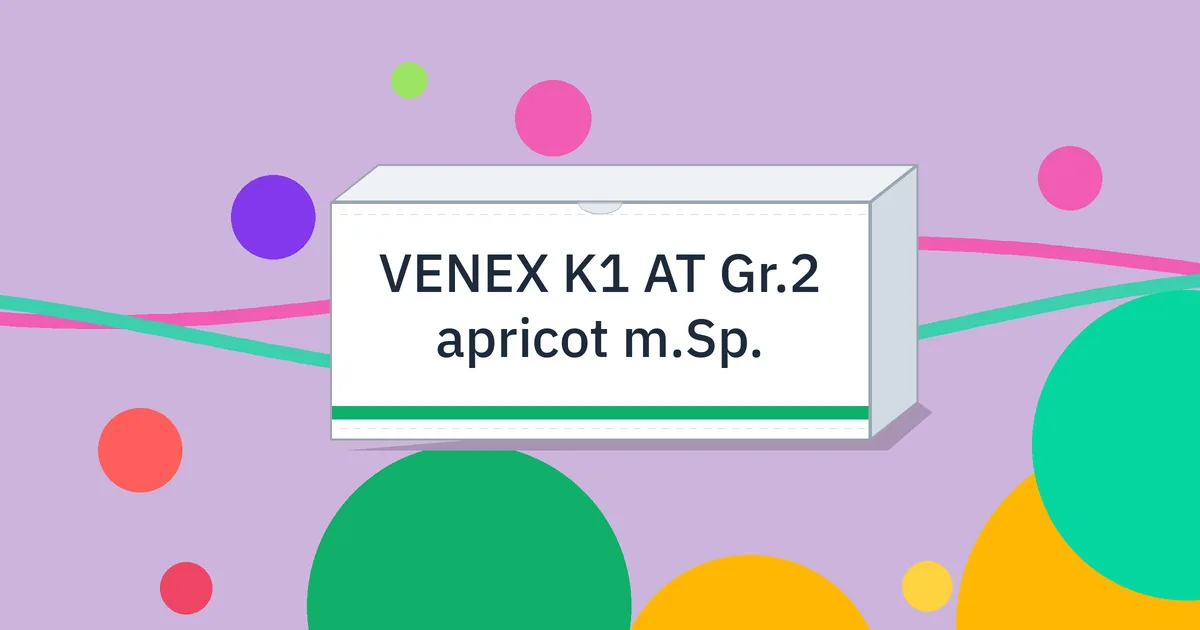 Symbolbild: Packung mit der Aufschrift VENEX K1 AT Gr.2 apricot m.Sp. (PZN 03196067) – Verfügbarkeit und Bezug in Apotheken in Frankfurt am Main