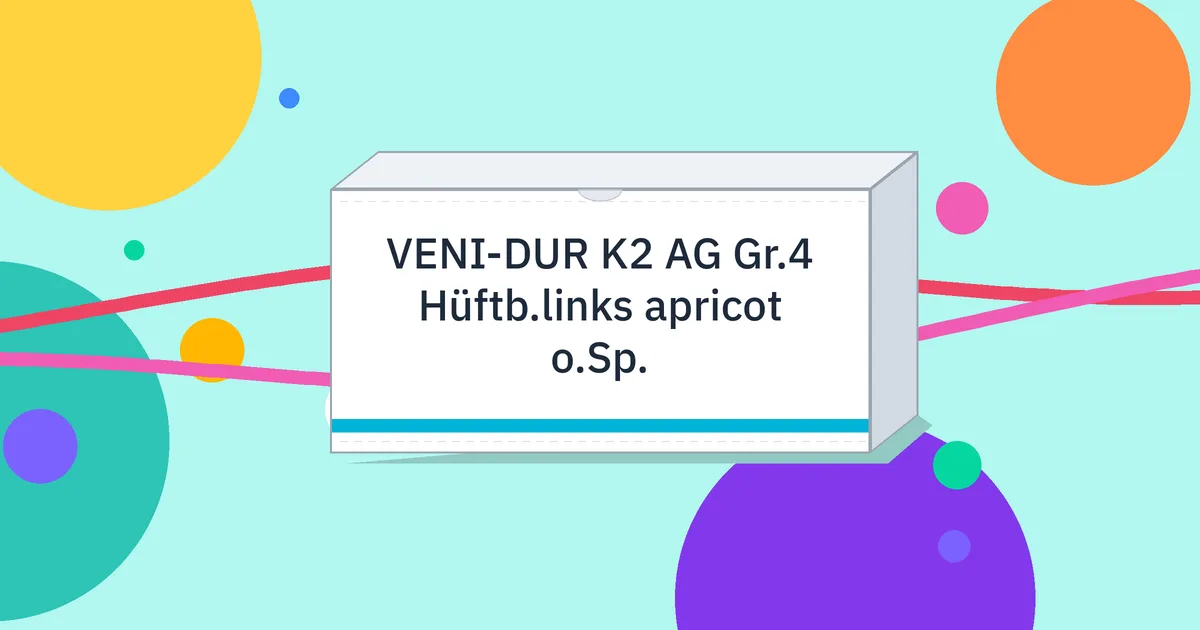 Symbolbild: Packung mit der Aufschrift VENI-DUR K2 AG Gr.4 Hüftb.links apricot o.Sp. (PZN 03251441) – Verfügbarkeit und Bezug in Apotheken in Frankfurt am Main