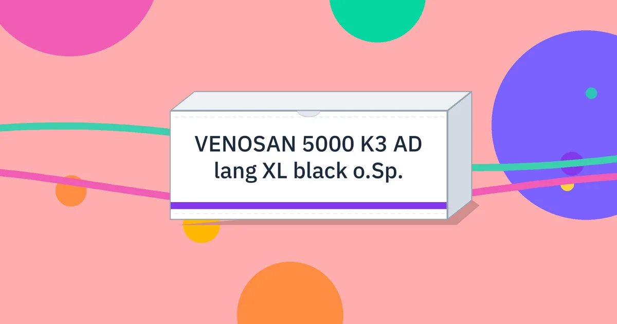 Symbolbild: Packung mit der Aufschrift VENOSAN 5000 K3 AD lang XL black o.Sp. (PZN 14433889) – Verfügbarkeit und Bezug in Apotheken in Frankfurt am Main