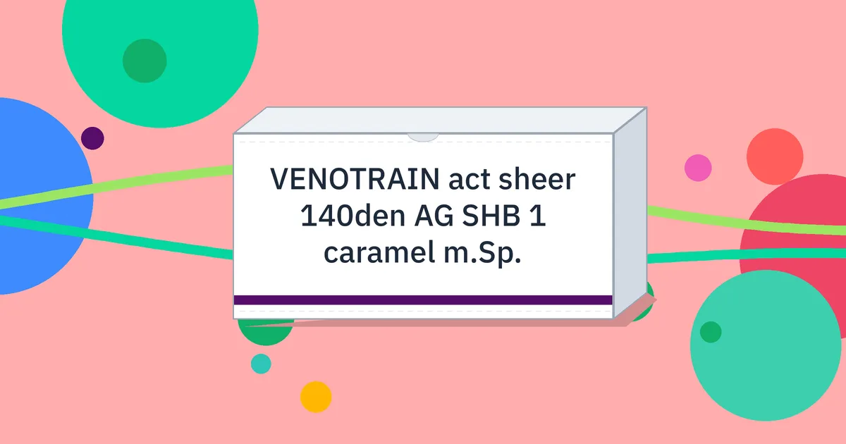 Symbolbild: Packung mit der Aufschrift VENOTRAIN act sheer 140den AG SHB 1 caramel m.Sp. (PZN 16208211) – Verfügbarkeit und Bezug in Apotheken in Frankfurt am Main