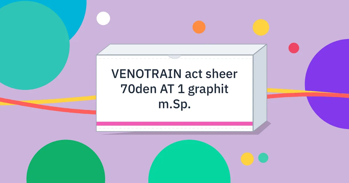 Symbolbild: Packung mit der Aufschrift VENOTRAIN act sheer 70den AT 1 graphit m.Sp. (PZN 16206778) – Verfügbarkeit und Bezug in Apotheken in Frankfurt am Main