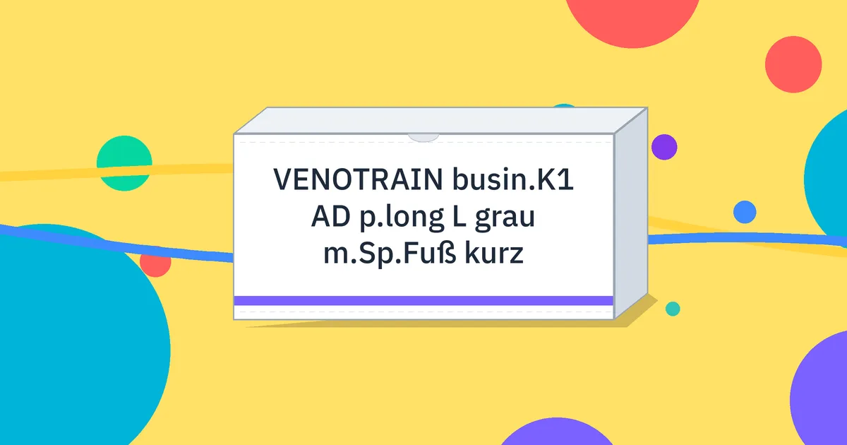 Symbolbild: Packung mit der Aufschrift VENOTRAIN busin.K1 AD p.long L grau m.Sp.Fuß kurz (PZN 19057304) – Verfügbarkeit und Bezug in Apotheken in Frankfurt am Main