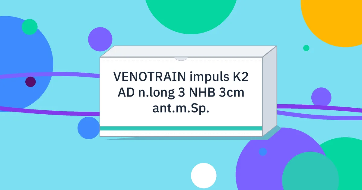 Symbolbild: Packung mit der Aufschrift VENOTRAIN impuls K2 AD n.long 3 NHB 3cm ant.m.Sp. (PZN 15224099) – Verfügbarkeit und Bezug in Apotheken in Frankfurt am Main