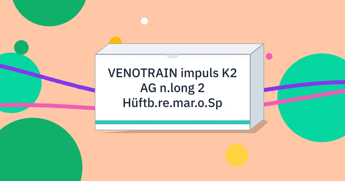 Symbolbild: Packung mit der Aufschrift VENOTRAIN impuls K2 AG n.long 2 Hüftb.re.mar.o.Sp (PZN 15216734) – Verfügbarkeit und Bezug in Apotheken in Frankfurt am Main