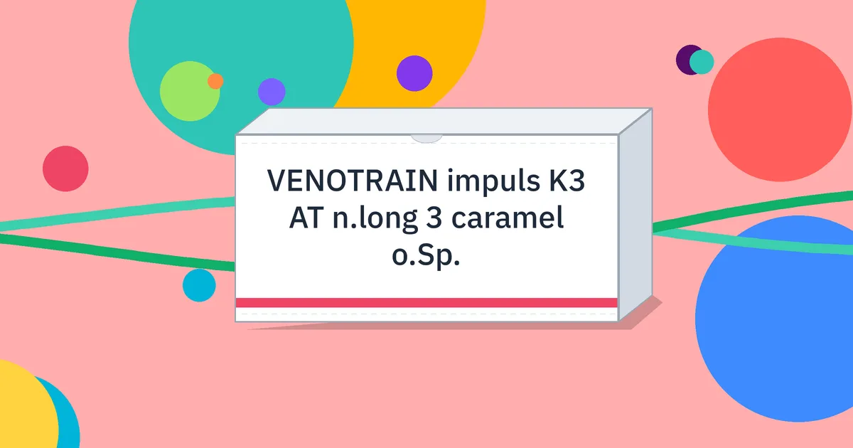 Symbolbild: Packung mit der Aufschrift VENOTRAIN impuls K3 AT n.long 3 caramel o.Sp. (PZN 19355266) – Verfügbarkeit und Bezug in Apotheken in Frankfurt am Main