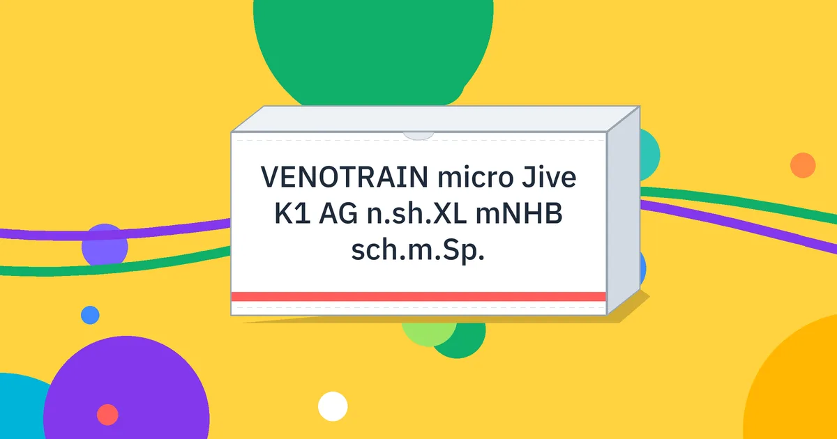 Symbolbild: Packung mit der Aufschrift VENOTRAIN micro Jive K1 AG n.sh.XL mNHB sch.m.Sp. (PZN 17762553) – Verfügbarkeit und Bezug in Apotheken in Frankfurt am Main