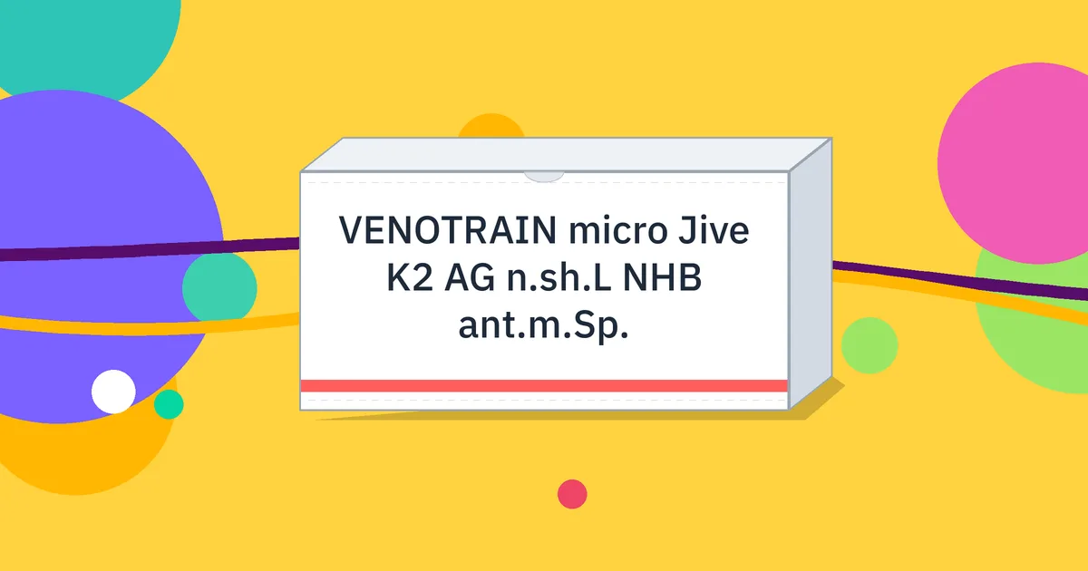 Symbolbild: Packung mit der Aufschrift VENOTRAIN micro Jive K2 AG n.sh.L NHB ant.m.Sp. (PZN 17766640) – Verfügbarkeit und Bezug in Apotheken in Frankfurt am Main