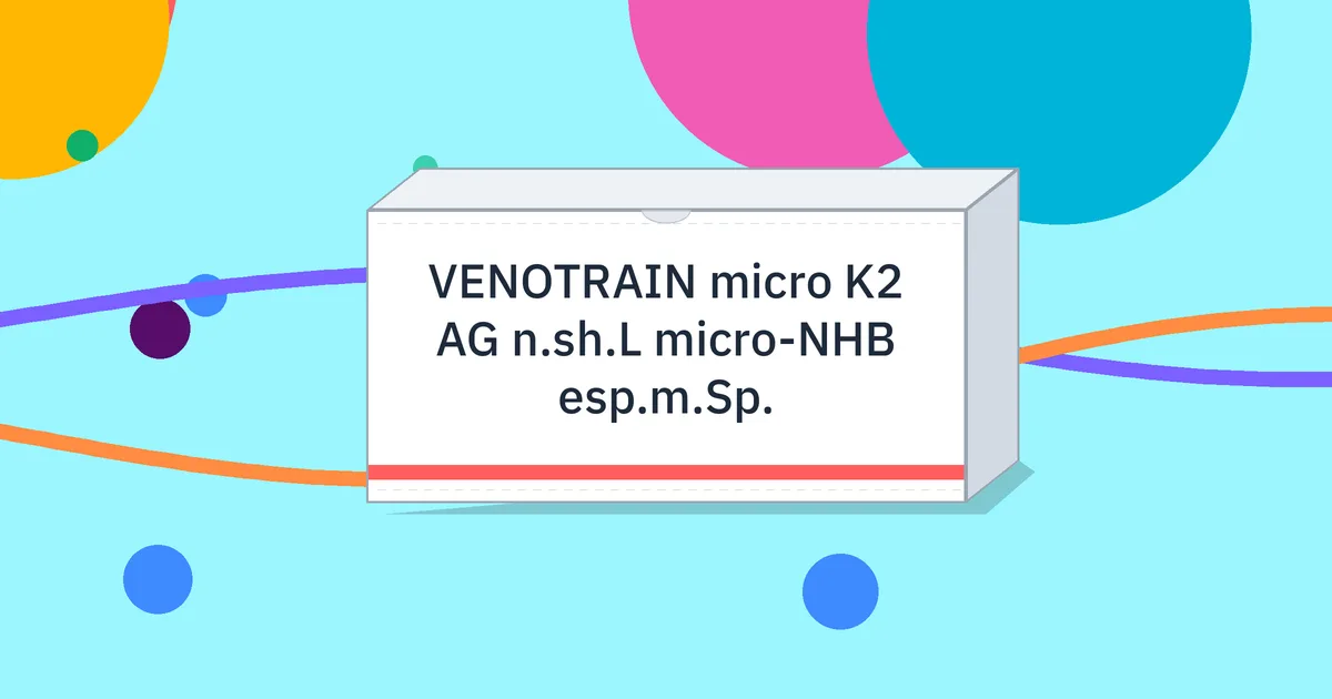 Symbolbild: Packung mit der Aufschrift VENOTRAIN micro K2 AG n.sh.L micro-NHB esp.m.Sp. (PZN 16066840) – Verfügbarkeit und Bezug in Apotheken in Frankfurt am Main