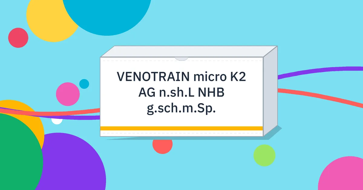 Symbolbild: Packung mit der Aufschrift VENOTRAIN micro K2 AG n.sh.L NHB g.sch.m.Sp. (PZN 06050051) – Verfügbarkeit und Bezug in Apotheken in Frankfurt am Main