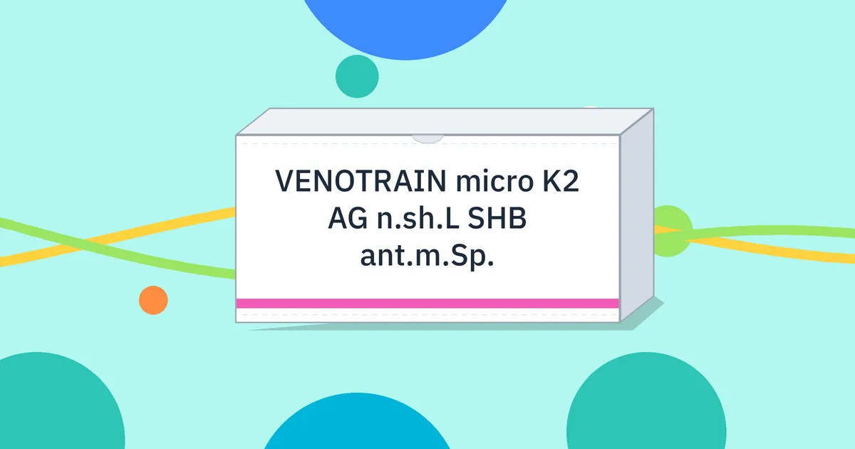 Symbolbild: Packung mit der Aufschrift VENOTRAIN micro K2 AG n.sh.L SHB ant.m.Sp. (PZN 11063245) – Verfügbarkeit und Bezug in Apotheken in Frankfurt am Main