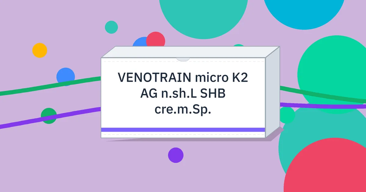 Symbolbild: Packung mit der Aufschrift VENOTRAIN micro K2 AG n.sh.L SHB cre.m.Sp. (PZN 00416019) – Verfügbarkeit und Bezug in Apotheken in Frankfurt am Main