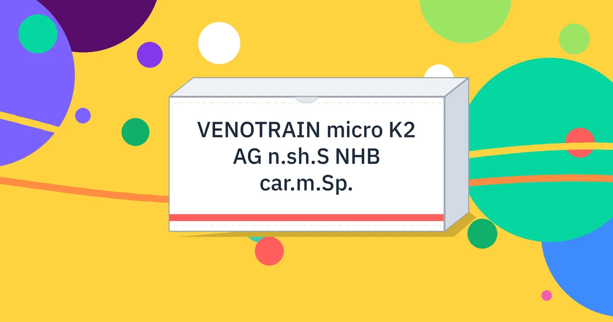 Symbolbild: Packung mit der Aufschrift VENOTRAIN micro K2 AG n.sh.S NHB car.m.Sp. (PZN 00418024) – Verfügbarkeit und Bezug in Apotheken in Frankfurt am Main
