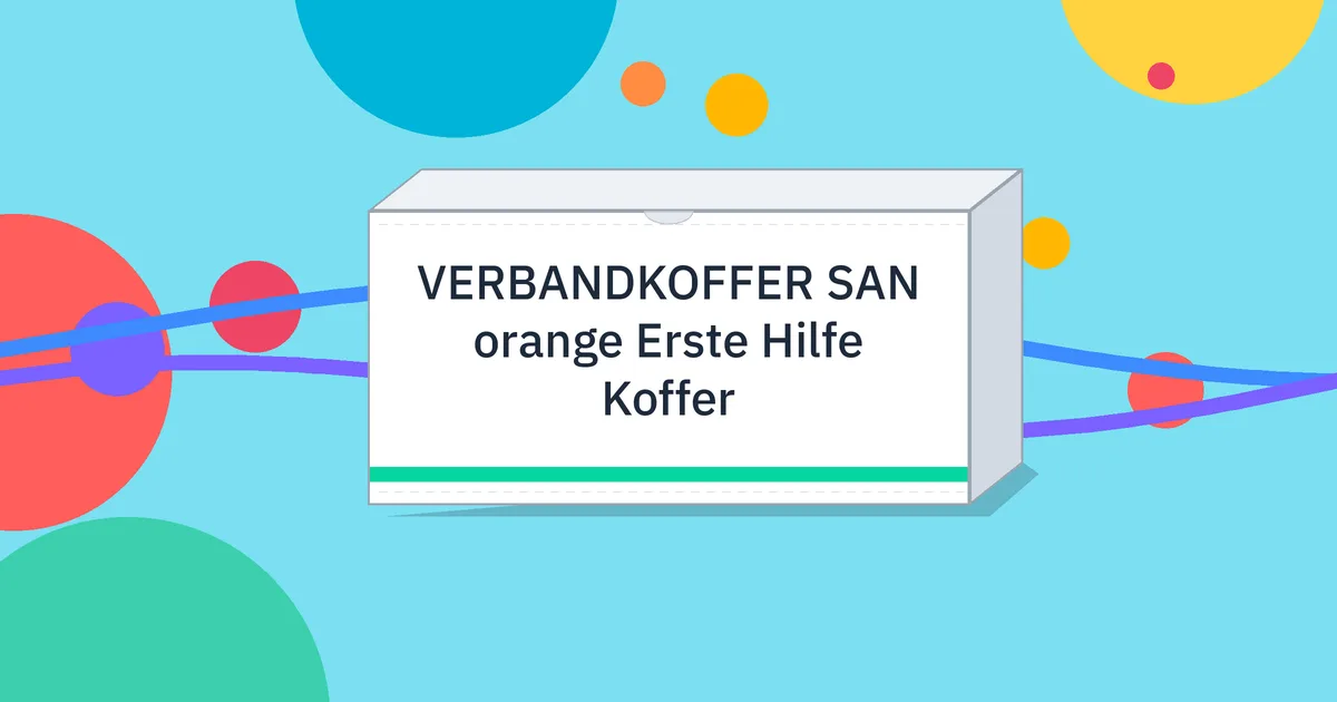 Symbolbild: Packung mit der Aufschrift VERBANDKOFFER SAN orange Erste Hilfe Koffer (PZN 13250253) – Verfügbarkeit und Bezug in Apotheken in Frankfurt am Main