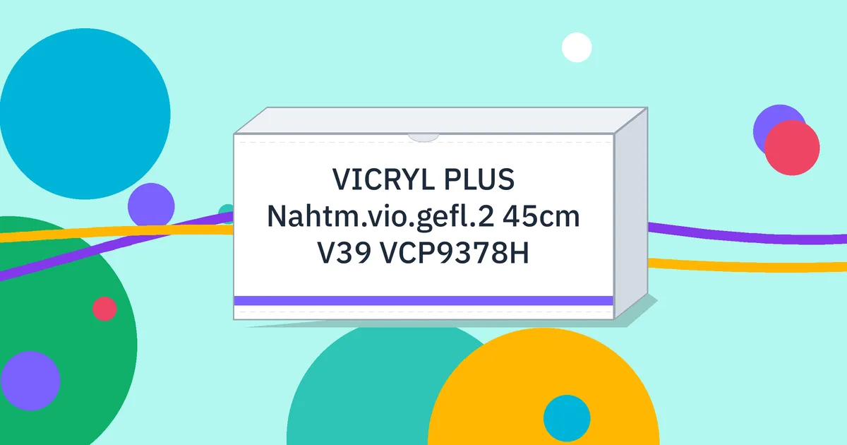 Symbolbild: Packung mit der Aufschrift VICRYL PLUS Nahtm.vio.gefl.2 45cm V39 VCP9378H (PZN 16393220) – Verfügbarkeit und Bezug in Apotheken in Frankfurt am Main