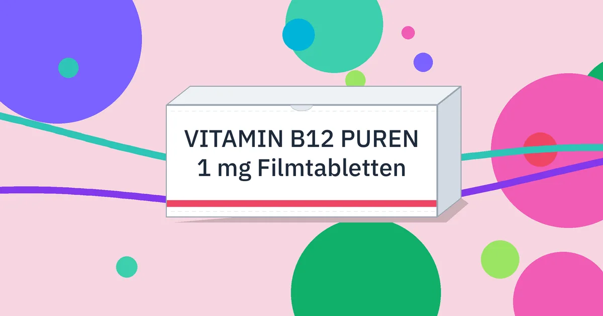 Symbolbild: Packung mit der Aufschrift VITAMIN B12 PUREN 1 mg Filmtabletten (PZN 19843907) – Verfügbarkeit und Bezug in Apotheken in Frankfurt am Main