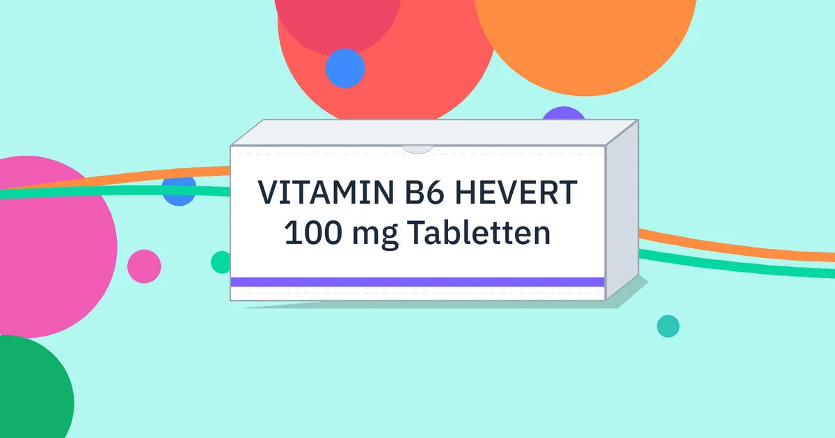 Symbolbild: Packung mit der Aufschrift VITAMIN B6 HEVERT 100 mg Tabletten (PZN 19802736) – Verfügbarkeit und Bezug in Apotheken in Frankfurt am Main