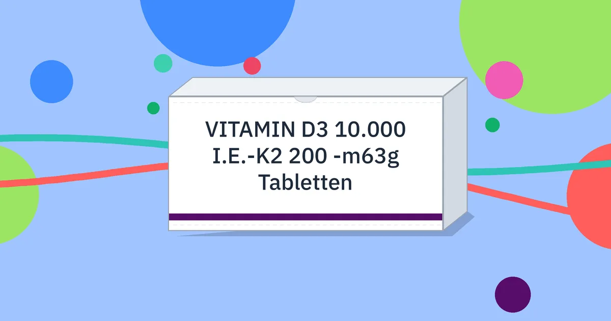 Symbolbild: Packung mit der Aufschrift VITAMIN D3 10.000 I.E.-K2 200 -m63g Tabletten (PZN 20786675) – Verfügbarkeit und Bezug in Apotheken in Frankfurt am Main