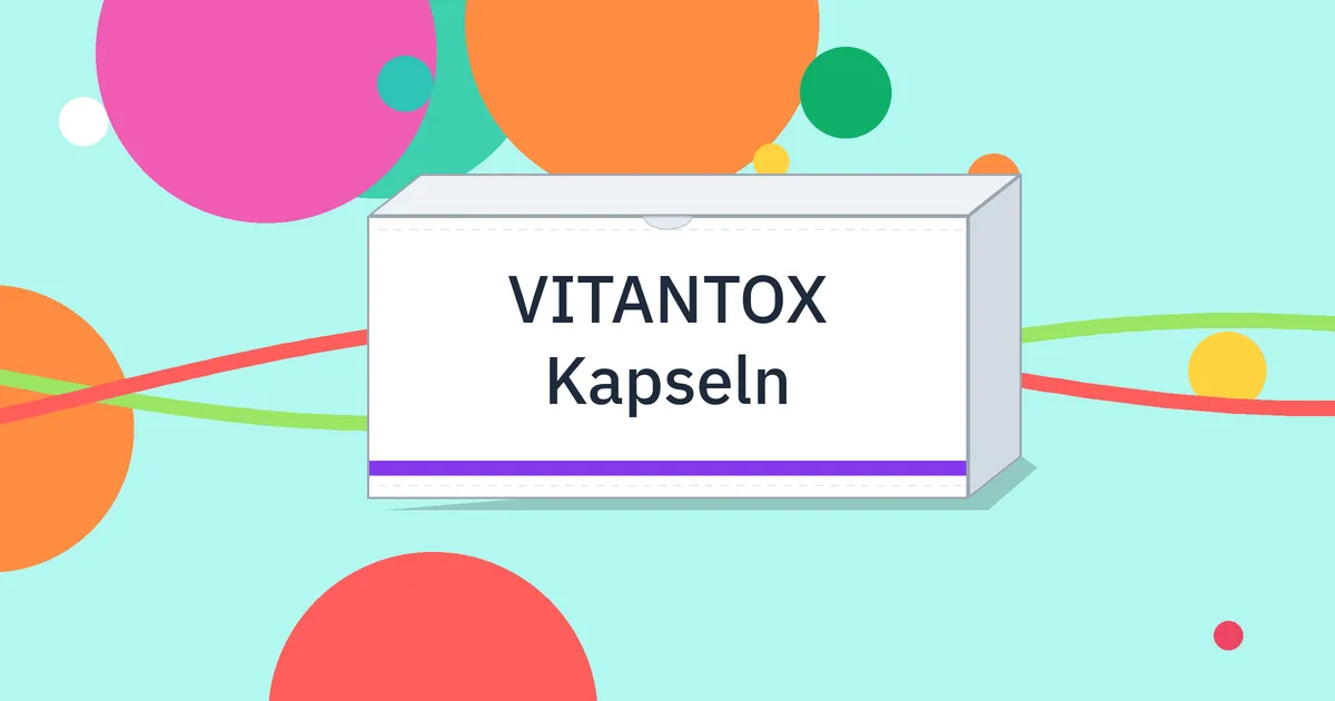 Symbolbild: Packung mit der Aufschrift VITANTOX Kapseln (PZN 15246190) – Verfügbarkeit und Bezug in Apotheken in Frankfurt am Main