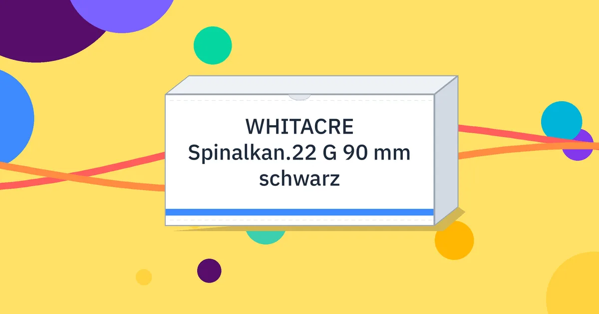 Symbolbild: Packung mit der Aufschrift WHITACRE Spinalkan.22 G 90 mm schwarz (PZN 00863988) – Verfügbarkeit und Bezug in Apotheken in Frankfurt am Main