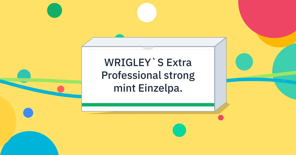 Symbolbild: Packung mit der Aufschrift WRIGLEY`S Extra Professional strong mint Einzelpa. (PZN 13651934) – Verfügbarkeit und Bezug in Apotheken in Frankfurt am Main