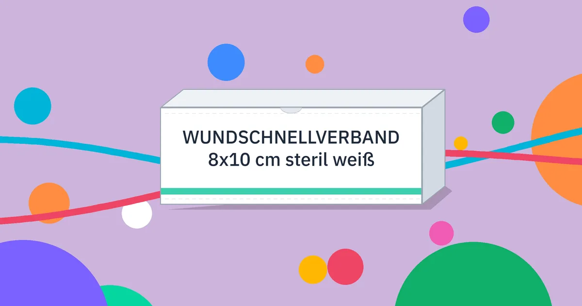 Symbolbild: Packung mit der Aufschrift WUNDSCHNELLVERBAND 8x10 cm steril weiß (PZN 20001881) – Verfügbarkeit und Bezug in Apotheken in Frankfurt am Main