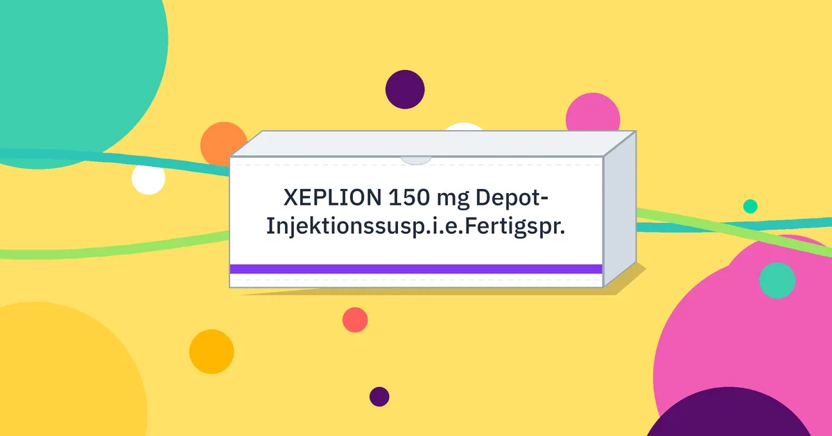 Symbolbild: Packung mit der Aufschrift XEPLION 150 mg Depot-Injektionssusp.i.e.Fertigspr. (PZN 09482756) – Verfügbarkeit und Bezug in Apotheken in Frankfurt am Main