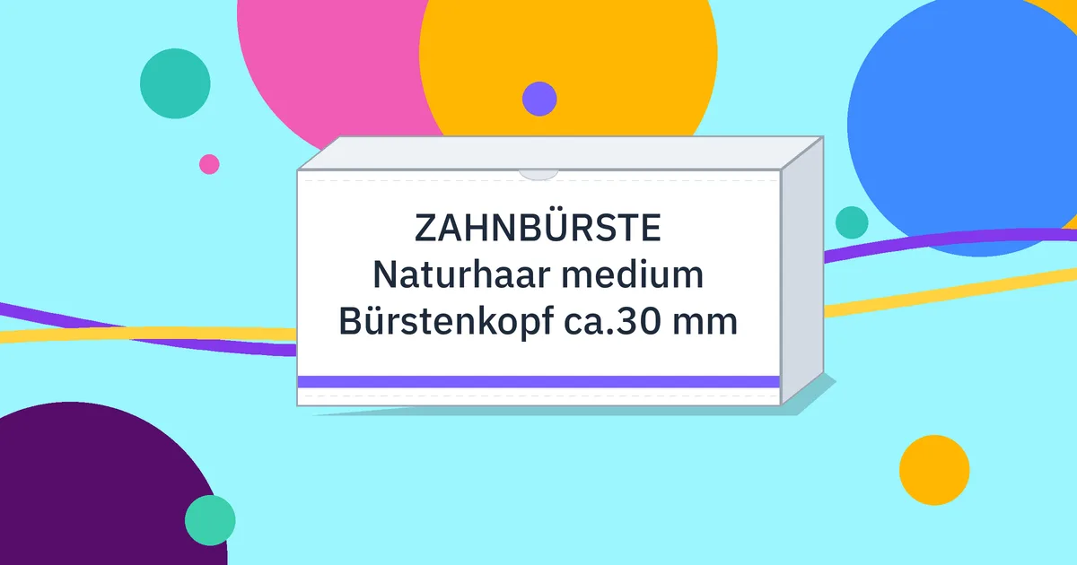 Symbolbild: Packung mit der Aufschrift ZAHNBÜRSTE Naturhaar medium Bürstenkopf ca.30 mm (PZN 03150289) – Verfügbarkeit und Bezug in Apotheken in Frankfurt am Main