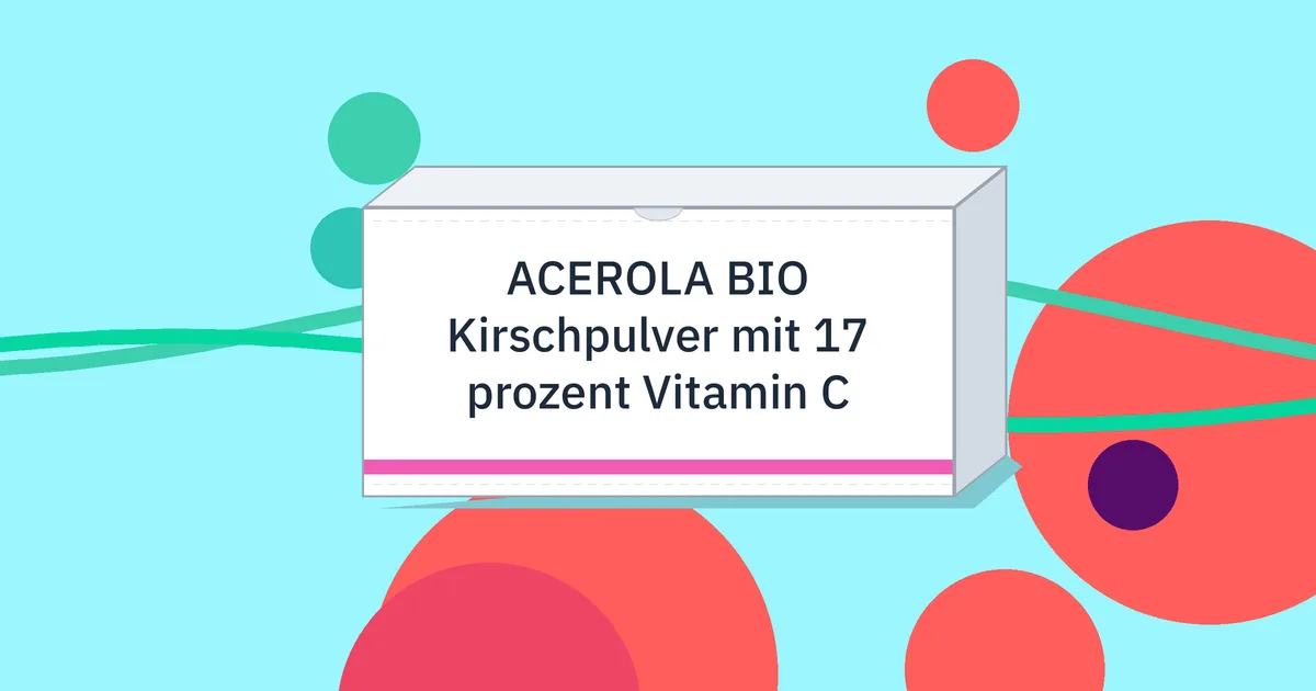 Symbolbild: Packung mit der Aufschrift ACEROLA BIO Kirschpulver mit 17 prozent Vitamin C (PZN 14227380) – Verfügbarkeit und Bezug in Apotheken in Frankfurt am Main