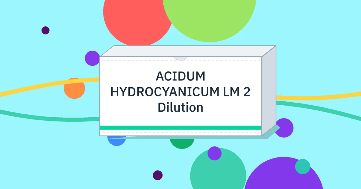 Symbolbild: Packung mit der Aufschrift ACIDUM HYDROCYANICUM LM 2 Dilution (PZN 13278033) – Verfügbarkeit und Bezug in Apotheken in Frankfurt am Main