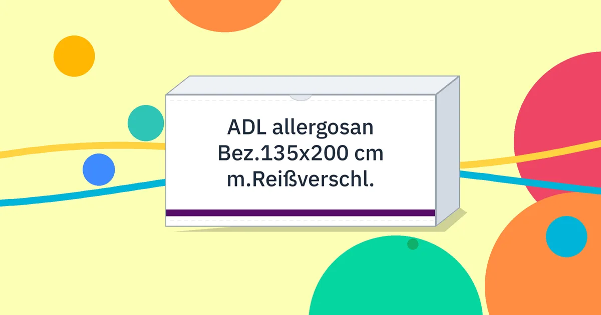 Symbolbild: Packung mit der Aufschrift ADL allergosan Bez.135x200 cm m.Reißverschl. (PZN 08858277) – Verfügbarkeit und Bezug in Apotheken in Frankfurt am Main
