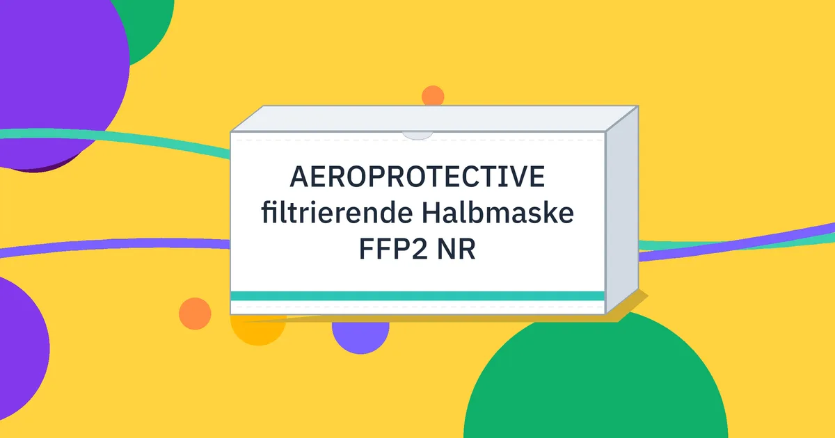 Symbolbild: Packung mit der Aufschrift AEROPROTECTIVE filtrierende Halbmaske FFP2 NR (PZN 17161492) – Verfügbarkeit und Bezug in Apotheken in Frankfurt am Main