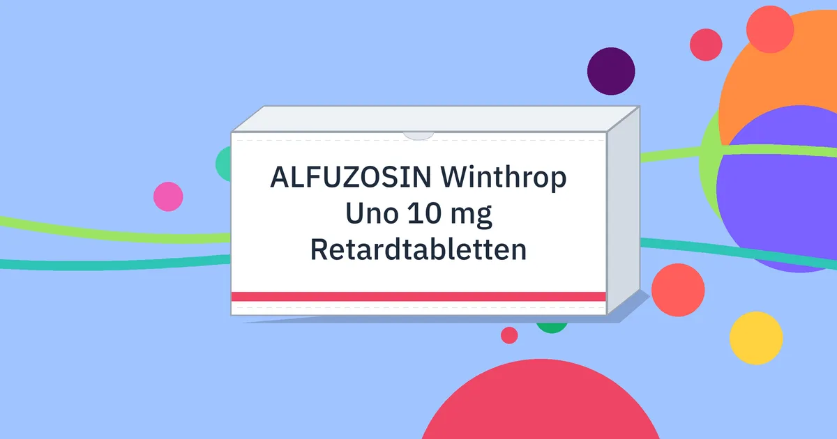 Symbolbild: Packung mit der Aufschrift ALFUZOSIN Winthrop Uno 10 mg Retardtabletten (PZN 04944904) – Verfügbarkeit und Bezug in Apotheken in Frankfurt am Main