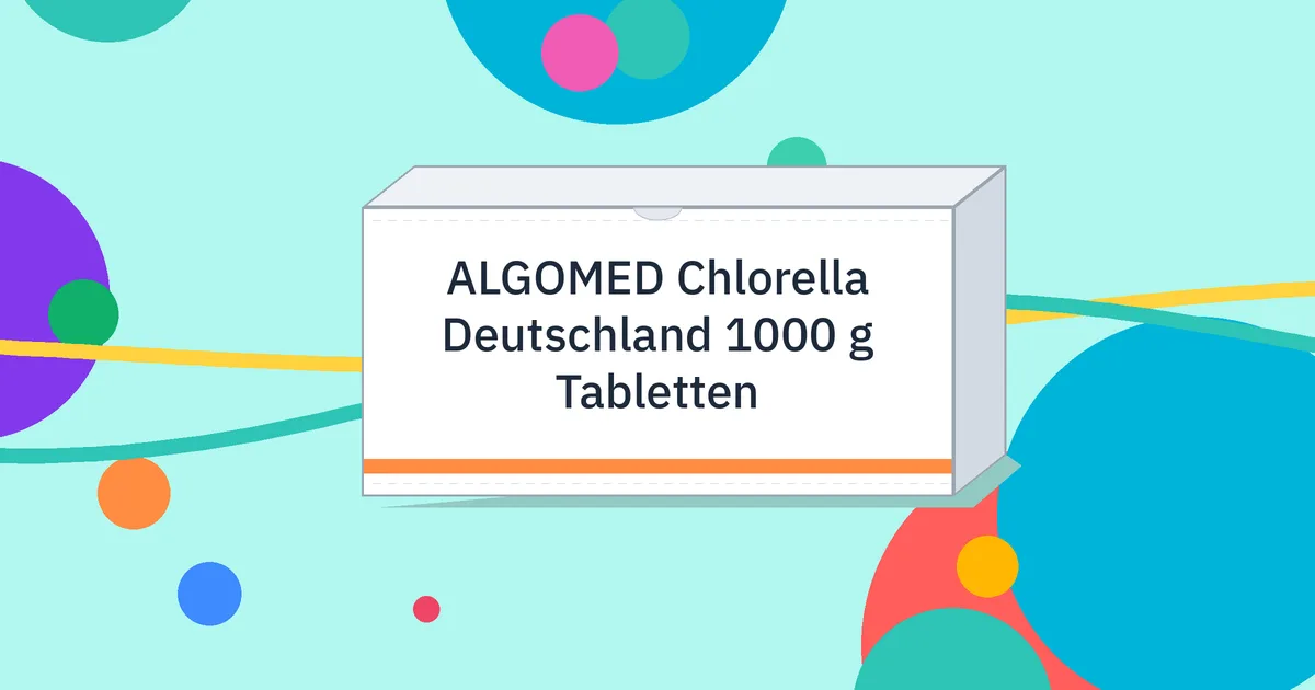 Symbolbild: Packung mit der Aufschrift ALGOMED Chlorella Deutschland 1000 g Tabletten (PZN 16735896) – Verfügbarkeit und Bezug in Apotheken in Frankfurt am Main