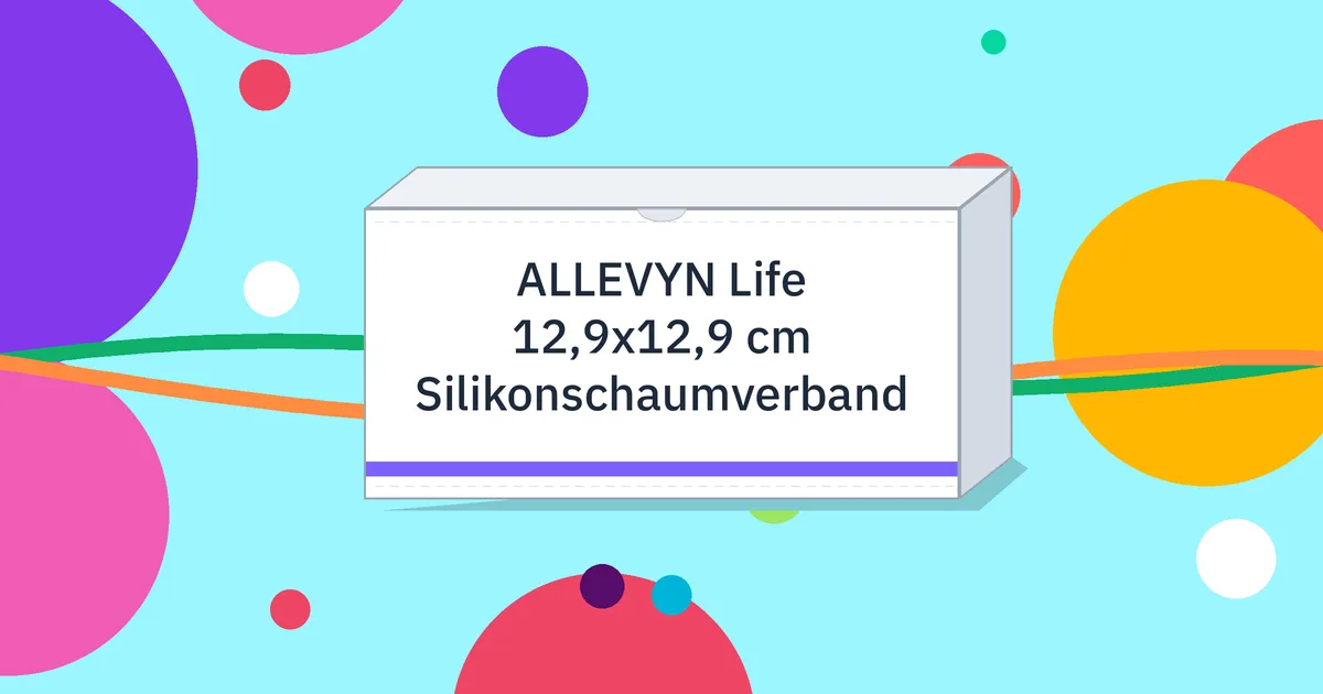 Symbolbild: Packung mit der Aufschrift ALLEVYN Life 12,9x12,9 cm Silikonschaumverband (PZN 19698204) – Verfügbarkeit und Bezug in Apotheken in Frankfurt am Main