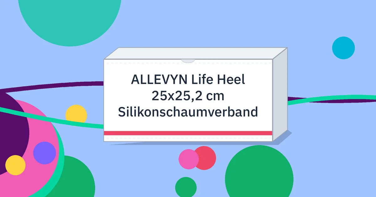 Symbolbild: Packung mit der Aufschrift ALLEVYN Life Heel 25x25,2 cm Silikonschaumverband (PZN 19904744) – Verfügbarkeit und Bezug in Apotheken in Frankfurt am Main