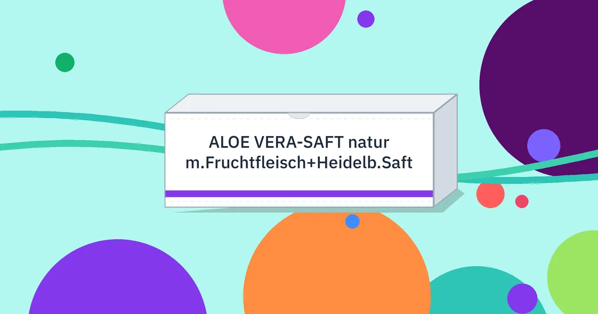 Symbolbild: Packung mit der Aufschrift ALOE VERA-SAFT natur m.Fruchtfleisch+Heidelb.Saft (PZN 13890739) – Verfügbarkeit und Bezug in Apotheken in Frankfurt am Main