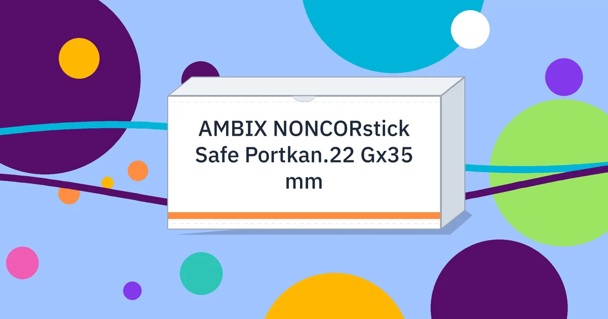 Symbolbild: Packung mit der Aufschrift AMBIX NONCORstick Safe Portkan.22 Gx35 mm (PZN 15565630) – Verfügbarkeit und Bezug in Apotheken in Frankfurt am Main