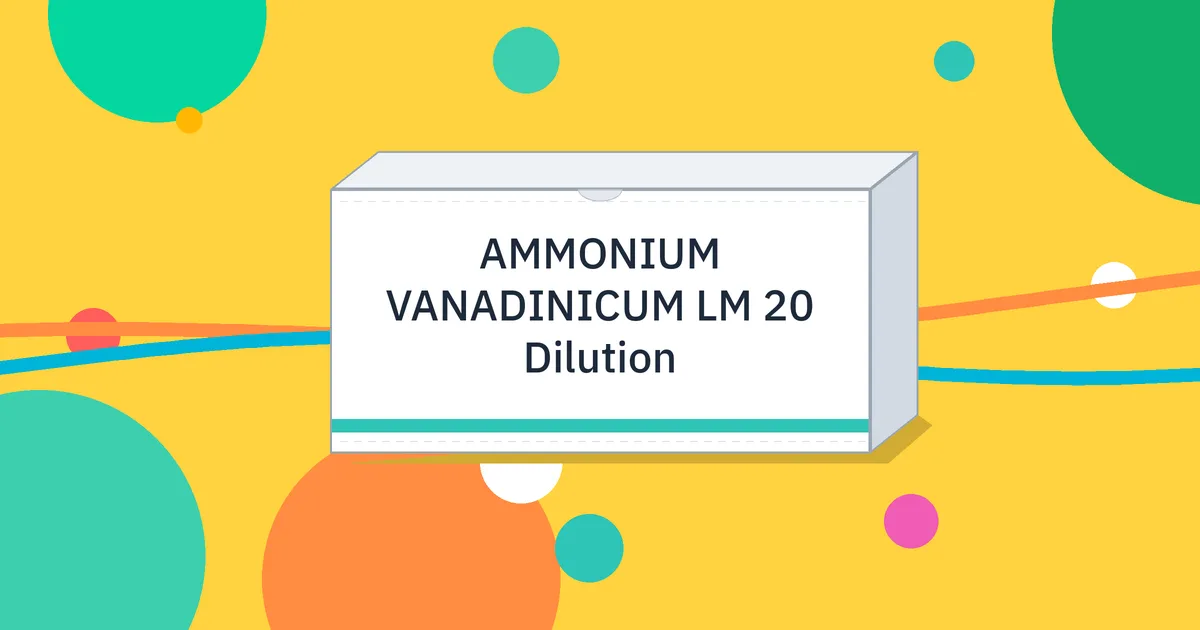 Symbolbild: Packung mit der Aufschrift AMMONIUM VANADINICUM LM 20 Dilution (PZN 13324224) – Verfügbarkeit und Bezug in Apotheken in Frankfurt am Main