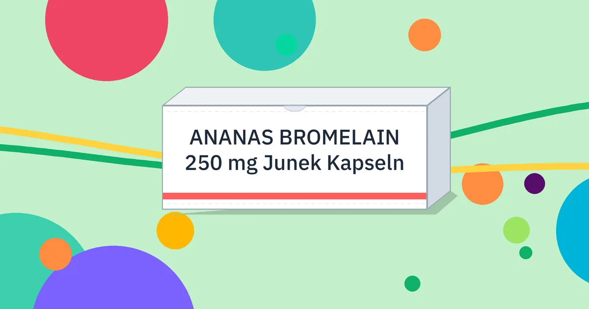 Symbolbild: Packung mit der Aufschrift ANANAS BROMELAIN 250 mg Junek Kapseln (PZN 02572410) – Verfügbarkeit und Bezug in Apotheken in Frankfurt am Main