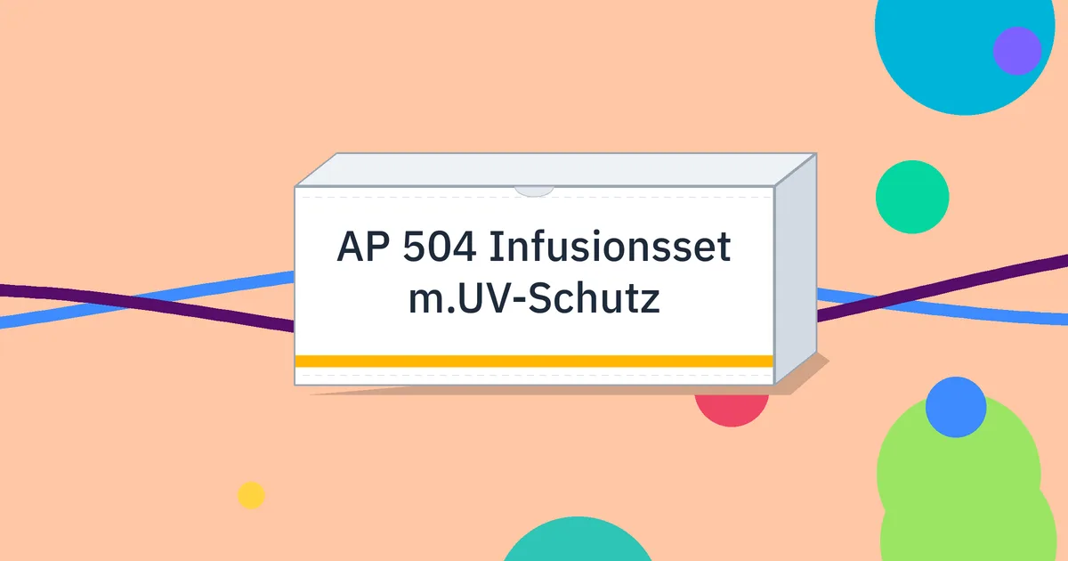 Symbolbild: Packung mit der Aufschrift AP 504 Infusionsset m.UV-Schutz (PZN 16588248) – Verfügbarkeit und Bezug in Apotheken in Frankfurt am Main