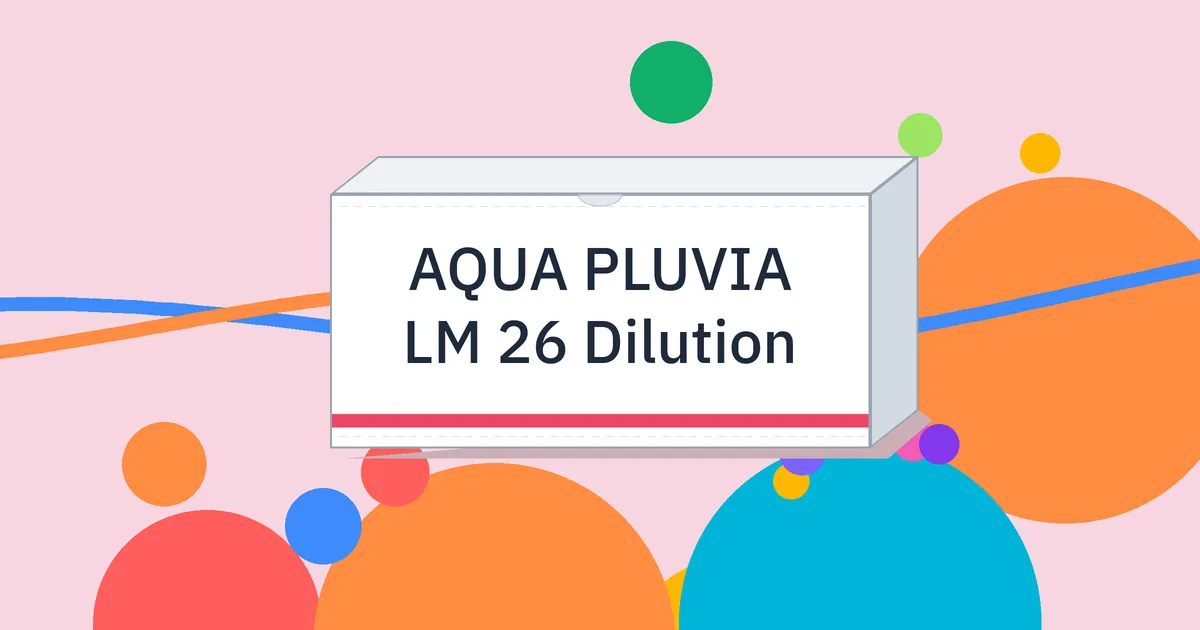 Symbolbild: Packung mit der Aufschrift AQUA PLUVIA LM 26 Dilution (PZN 12766138) – Verfügbarkeit und Bezug in Apotheken in Frankfurt am Main