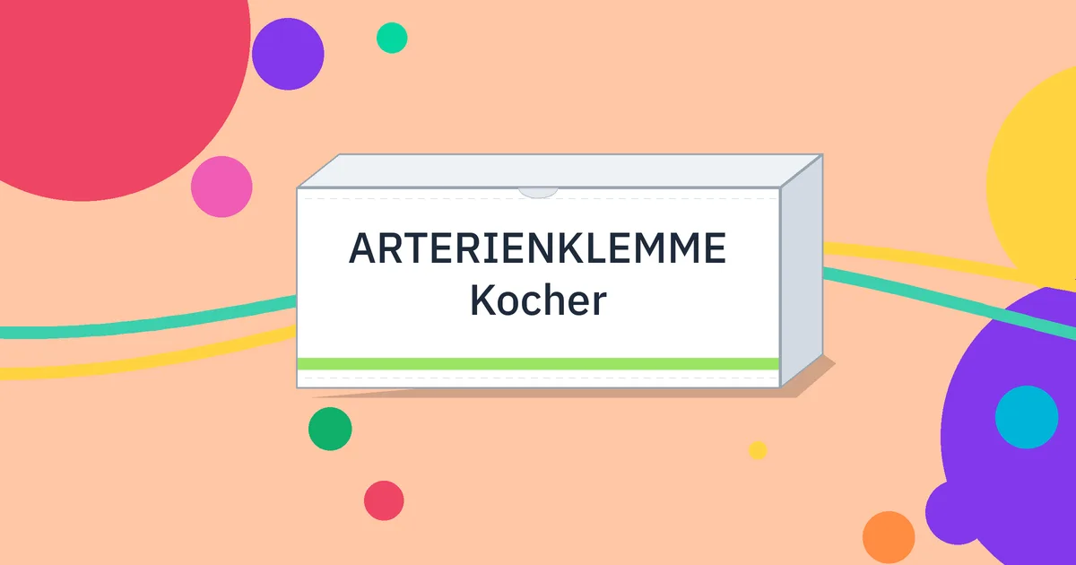 Symbolbild: Packung mit der Aufschrift ARTERIENKLEMME Kocher (PZN 09330271) – Verfügbarkeit und Bezug in Apotheken in Frankfurt am Main