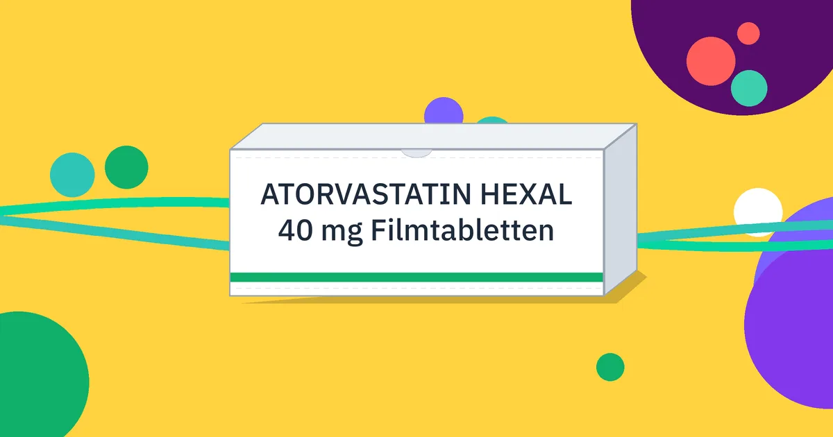 Symbolbild: Packung mit der Aufschrift ATORVASTATIN HEXAL 40 mg Filmtabletten (PZN 09122667) – Verfügbarkeit und Bezug in Apotheken in Frankfurt am Main