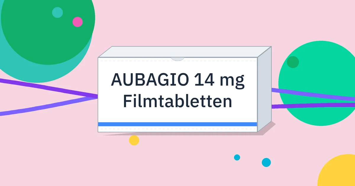 Symbolbild: Packung mit der Aufschrift AUBAGIO 14 mg Filmtabletten (PZN 16679471) – Verfügbarkeit und Bezug in Apotheken in Frankfurt am Main